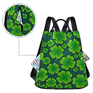 Fustylead St. Patrick's Day Clover Backpack Purse for Women Anti Theft Fashion Back Pack Shoulder Bag