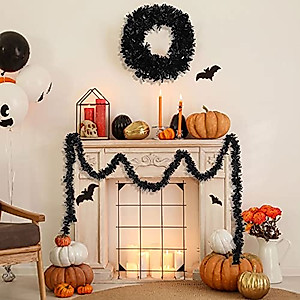 Shappy 393.7 ft 6 Rolls 4th of July Tinsel Garland Glitter Wedding Tree Decor Memorial Independence Day Patriotic Birthday Party Supplies(Black)