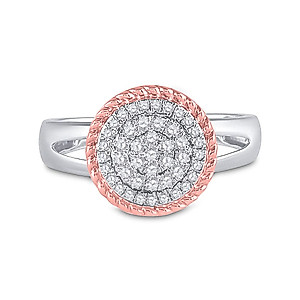 The Diamond Deal 10kt Two-tone Gold Womens Round Diamond Rope Flower Cluster Ring 1/3 Cttw