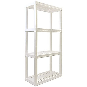 OYTHO 56" H x 14" D x 30" W 4 Shelf Plastic Garage Shelves, Pack of 2 Storage Shelving Units, White 400 lbs Capacity