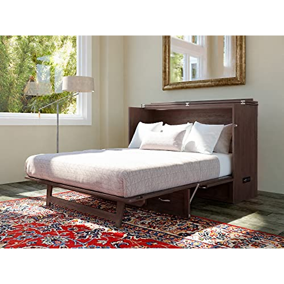 AFI Deerfield Murphy Bed Chest with Charging Station, Queen, Burnt Amber