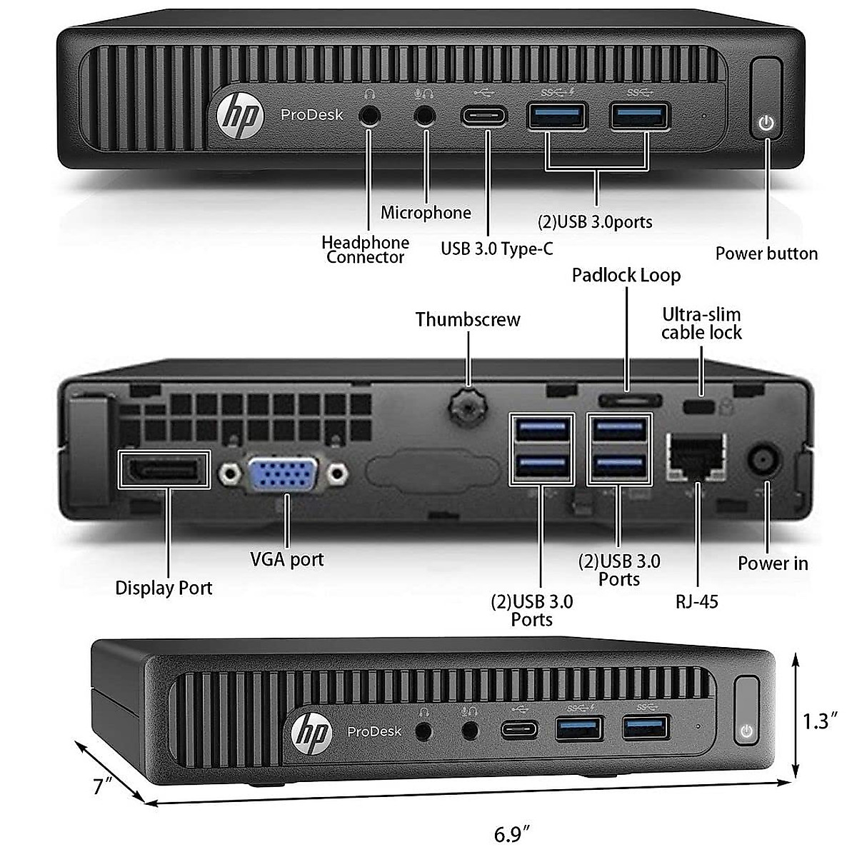 HP ProDesk 600 G2 Refurbished Tiny Desktop Computers Mini PC,i7 Micro 16GB Ram 512GB SSD,AX210 Built-in WiFi,Dual Monitor Support,HDMI,VGA,DP,Win10 Pro,Wireless K&M Brand TJJ Mouse Pad(Renewed)