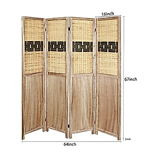 Babion 4 Panel Room Divider, Grass Willow Hand-Woven Screen, Room Dividers and Folding Privacy Screens, Modern Wall Dividers Room Bedroom Decoration, Dividers for Home Office -Brown and Black