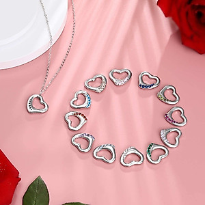 Heart March Birthstone Necklace for Women: 925 Sterling Silver Aquamarine Necklace Floating Open Heart Pendant Necklace Sparkling Cubic Zirconia Necklaces, Unique Birthday Jewelry Gifts for Teen Girls