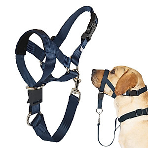 BARKLESS No-Pull Head Collar for Dogs Training & Walking Made Easy, Soft Dog Halter Harness with Expert Training Guide - Put an End to Pulling on The Leash (M, Navy Blue)