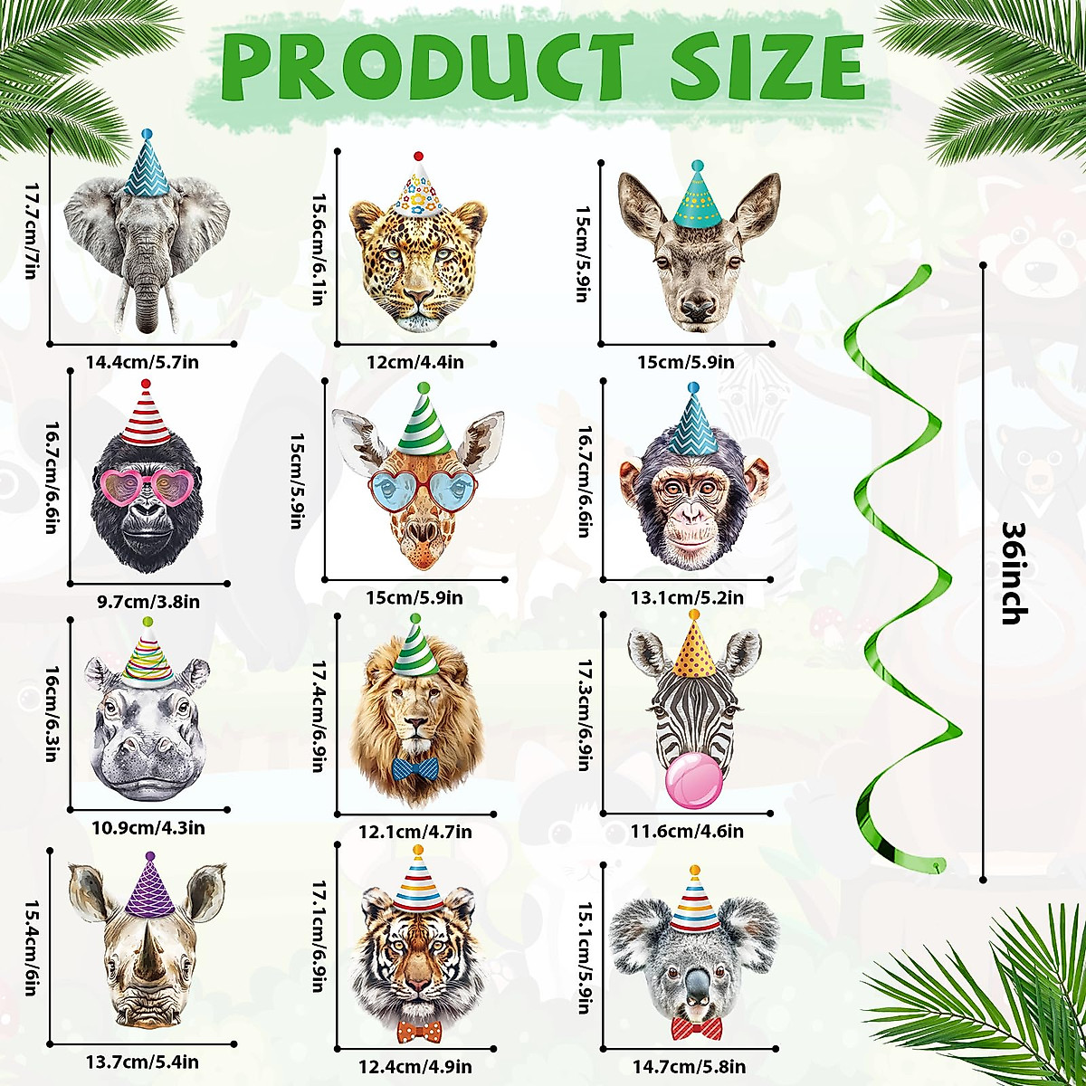 60PCS Jungle Animals Birthday Decorations Wild One Hanging Swirls Ceiling Streamers Decor Forest Theme Foil Swirls Ceiling for Boys Girls Baby Shower Safari Wild Animals Birthday Party Supplies