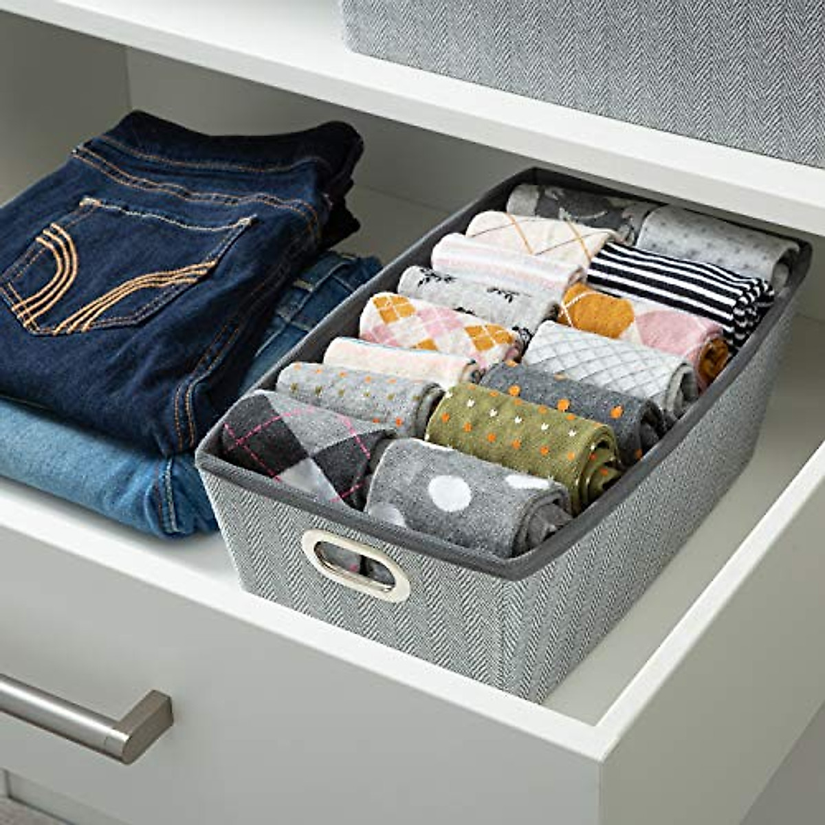 Simplify Herringbone Grommet Tote Basket, Closet Storage, De-Clutter Home, Office, Good for Toys, Linens, Cleaning Products, Accessories & More, Small