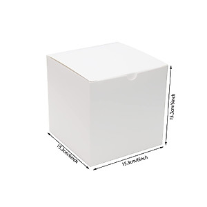 PQZKLDP 15 Packs 6x6x6 inches Fold Box Easy Assemble Small Paper Gift Box Decorative Party Favor Kraft Box with Lid for Birthday, Wedding, Anniversary, Party , with Stickers ,66 FT Twine (6*6*6 Inch, White)
