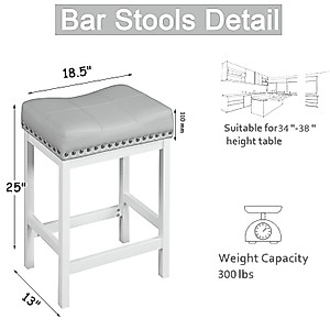 OUllUO Gray White Bar Stools Set of 2, Counter Height Bar Stools, Saddle Barstools, Pu Leather Stools with Metal Frame for Kitchen Island, 918P-NG