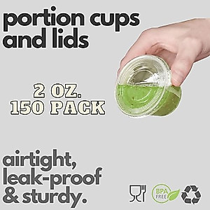 Packer Mate [150 Sets - 2 oz] Portion Cups With Lids, Jello Shot Cups With Lids, Small Plastic Containers With Lids, Plastic Sauce Cups With Lids, Disposable Condiment Cups With Lids, Souffle Cups
