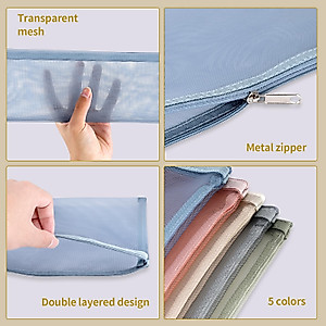 Luweetop 10 Pack Colored Double-Layer Mesh Zipper Pouch Bags(5Pcs A4+5Pcs A5), Nylon Building Block Sets Toy Storage & Organization, Breathable See Through Pouch with Handle for School Office Games