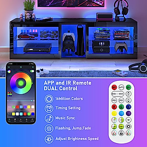 Vinctik 6&Fox High Gloss LED TV Stands w/Power Outlet,60,000-Colors Lighting for 55 60 65inch TV,Modern Black LED Entertainment Center w/Adjustable Glass Shelves for Living Room Gameroom Bedroom