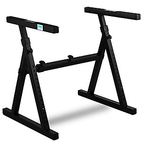 Knox Gear Z-Style Two Tier Electronic Keyboard Piano Stand (Version 2) Bundle (2 Items) - Sturdy Height & Width Adjustable Keyboard Stand - Professional Digital Keyboard Piano Stand or Synth Stand