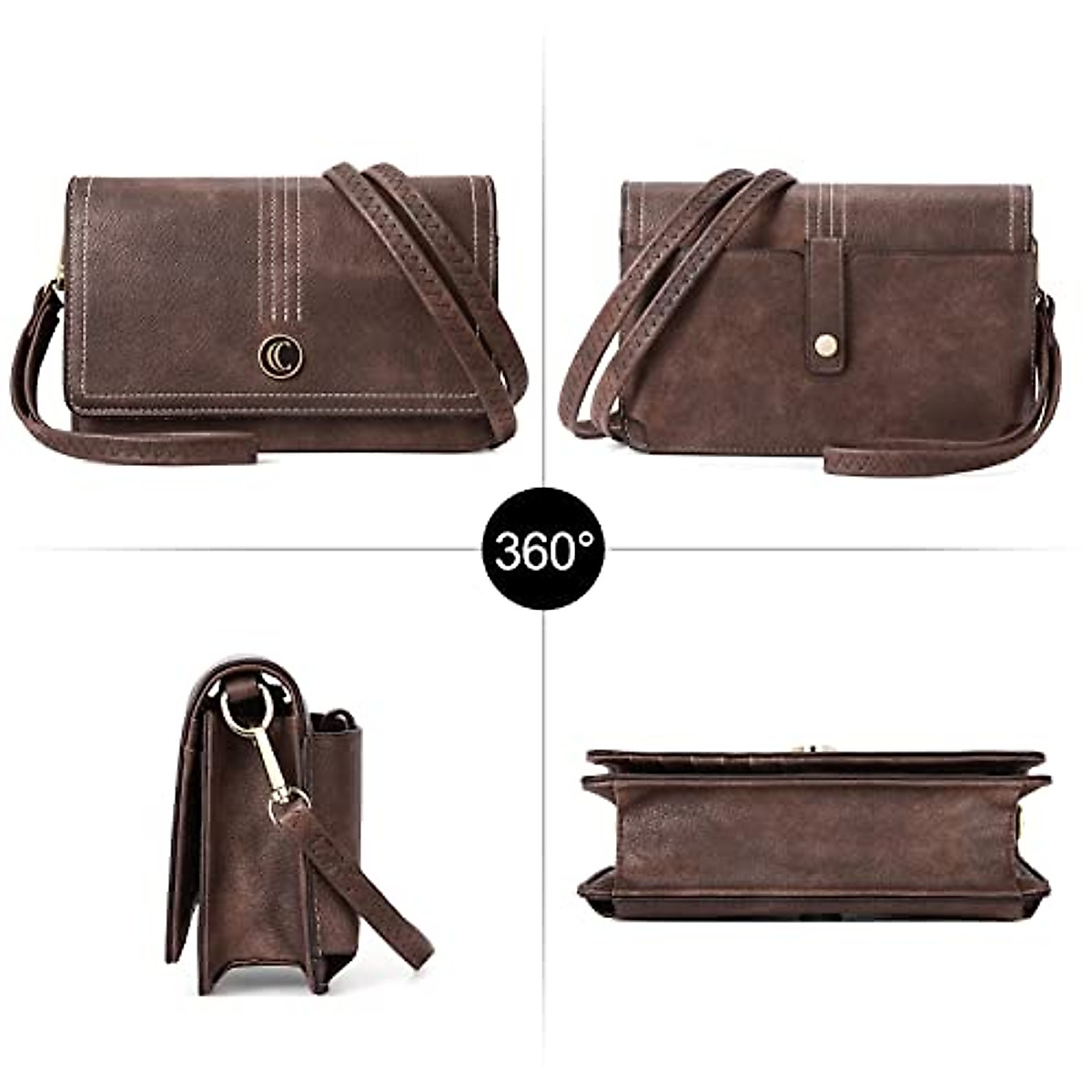CLUCI Crossbody Purse for Women Wristlet Wallet Small Shoulder Bag with Card Slots Leather Flap Cell phone Clutch Two-toned Coffee