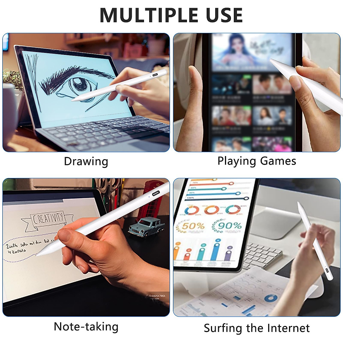 Stylus Pen for iOS&Android Touch Screens, Active Pencil for Samsung, Smart Digital Stylus Pens for Lenovo/Vivo/Mi/HUAWEI and Other Tablets, iPhone/Samsung/Google Pixel Smart Phones for Drawing&Writing