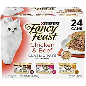 Purina Fancy Feast Pate Wet Cat Food Variety Pack, Classic Collection Chicken & Beef - (24) 3 oz. Pull-Top Cans