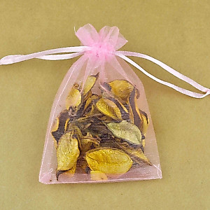 Gmnosuw 50 Count Organza Drawstring Gift Bags for Jewelry,Candy,Soap,5x7 Inches Sheer Fabric Mesh Pink Ribbon Twist Tie Decorated Netted Sachet for Baby Shower,Christmas,Birthday,Party Favors,Wedding