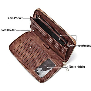 CLUCI Women Backpack Purse Fashion Leather Large Designer Travel Bag Ladies Shoulder Bags Women Wallet Large Leather Designer Zip Around Card Holder Organizer Ladies Travel Clutch Wristlet Brown