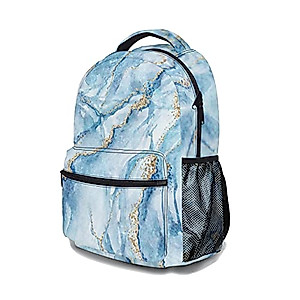 Blue Marble Backpacks for Girls Boys Kids Waterproof Student School Bookbag Lightweight Casual Daypack for Men Women Teens Personalized Laptop Travel School Bag with Multiple Pockets