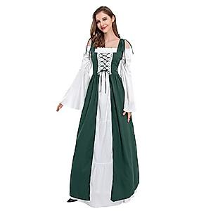 Shendifok Medieval Dress for Women Renaissance Dress Bridgerton Medieval Peasant Costume Ren Faire Dress Renaissance Fairy Costumes Green L