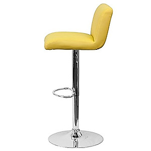 Contemporary Bar Stool Vertical Line Design Hydraulic Adjustable Height 360-Degree Swivel Seat Sturdy Steel Frame Chrome Base Dining Chair Bar Pub Stool Home Office Furniture - Set of 2 Yellow #1983