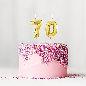 70th Birthday Candles, 3D Diamond Shape Number 70 Candles Happy Birthday Cake Topper Numeral Candles for Birthday Wedding Decoration Reunions Theme Party (Gold)