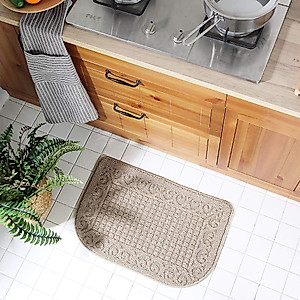 COSY HOMEER 27X18 Inch Anti Fatigue Kitchen Rug Mats are Made of 100% Polypropylene Half Round Rug Cushion Specialized in Anti Slippery and Machine Washable,Beige(2 pcs)