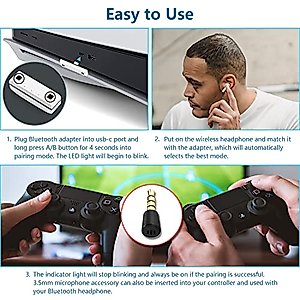 PEPPER JOBS Dual Bluetooth 5.0 USB-C Adapter, Compatible with PC/Laptop/TV/Switch/PS4/PS5, Wireless Audio Transmitter with aptX Low Latency, Dual Bluetooth Devices Connecting, 3.5 mm Mic Chat(White)