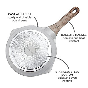 Country Kitchen Nonstick Induction Cookware Sets - 11 Piece Nonstick Cast Aluminum Pots and Pans with BAKELITE Handles - Induction Pots and Pans with Glass Lids -Cream