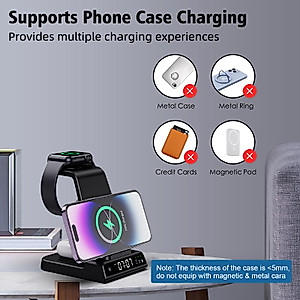 Wireless Charging Station, YiJYi 3 in 1 Watch Charger Stand with Digital Clock Suitable for iWatch SE/6/5/4/3/2/1,AirPods Pro, for iPhone 15/14/13/12/11 Pro Max/XS/XR/X/8/Samsung S23/S22/S21
