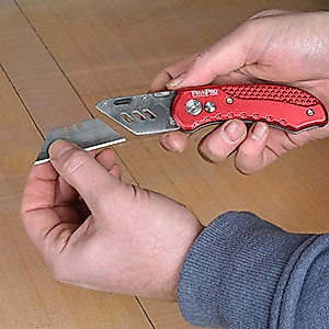 PrvnPro Folding Utility Knife with Belt Latch, Red