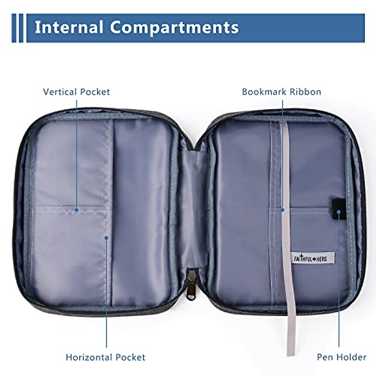 Bible Cover Case with Scripture Book Case Church Bag with 3 Cross Bookmarks Protective with Handle, Zipper and Pockets for Men 10“x7.5”x2.5" Fits Standard Size Bible 9.6"x7.5"x2.5", Black