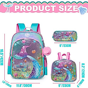 ZBAOGTW Mermaid Backpacks for Girls Kids School Cute Bookbag for Kindergarten Elementary Sequin School Backpack for Girls Lightweight School Bag with Lunch Box