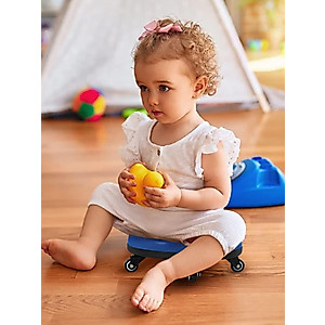 Lanstics Low Roller Seat Wheel Stool Chair PU Leather Rolling Stool Seats on Wheels for Home Office Fitness Round Roller Seat Stool (Blue)