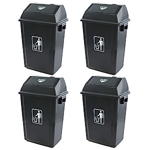 Lesbin 4-Pack 13 Gallon Kitchen Trash Can with Lid, Plastic Garbage Bin for Kitchen, Gray