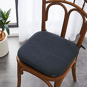 Elegant Comfort Chair Cushion Covers with Ties and Non Skid Rubber Backing-Thick Memory Foam - Soft Cushion Pad- Rounded Square Seat Cover-16 x 16 Inches- Honeycomb Textured Pattern, Set of 4, Gray