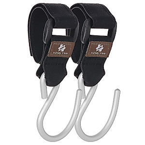Homlynn Baby Stroller Hooks Diaper Clip Straps Stroller Accessory Baby Buggy Hooks, Premium Leather Hooks for Shopping Cart, Stroller, Rollator, Baby Walker(2 Pack,Brown)