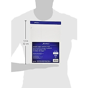 Ampad 20345 Double Sheets Pad, Law Rule, 8 1/2 x 11 3/4, White, 100 Sheets