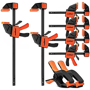 HORUSDY 8-Pack Bar Clamps for Woodworking, 12" and 6" Bar Clamps, Wood Working Clamps Sets, Quick Clamps F Clamp with 150 LBS Load Limit (8-Pack Wood Clamps)