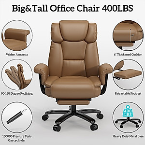 GYI Big and Tall Office Chair 400LBS with Wide Seat and Arms, 160° Reclining Office Chair with Footrest, Comfortable Executive Office Desk Chair High Back, Computer Chair Home Office