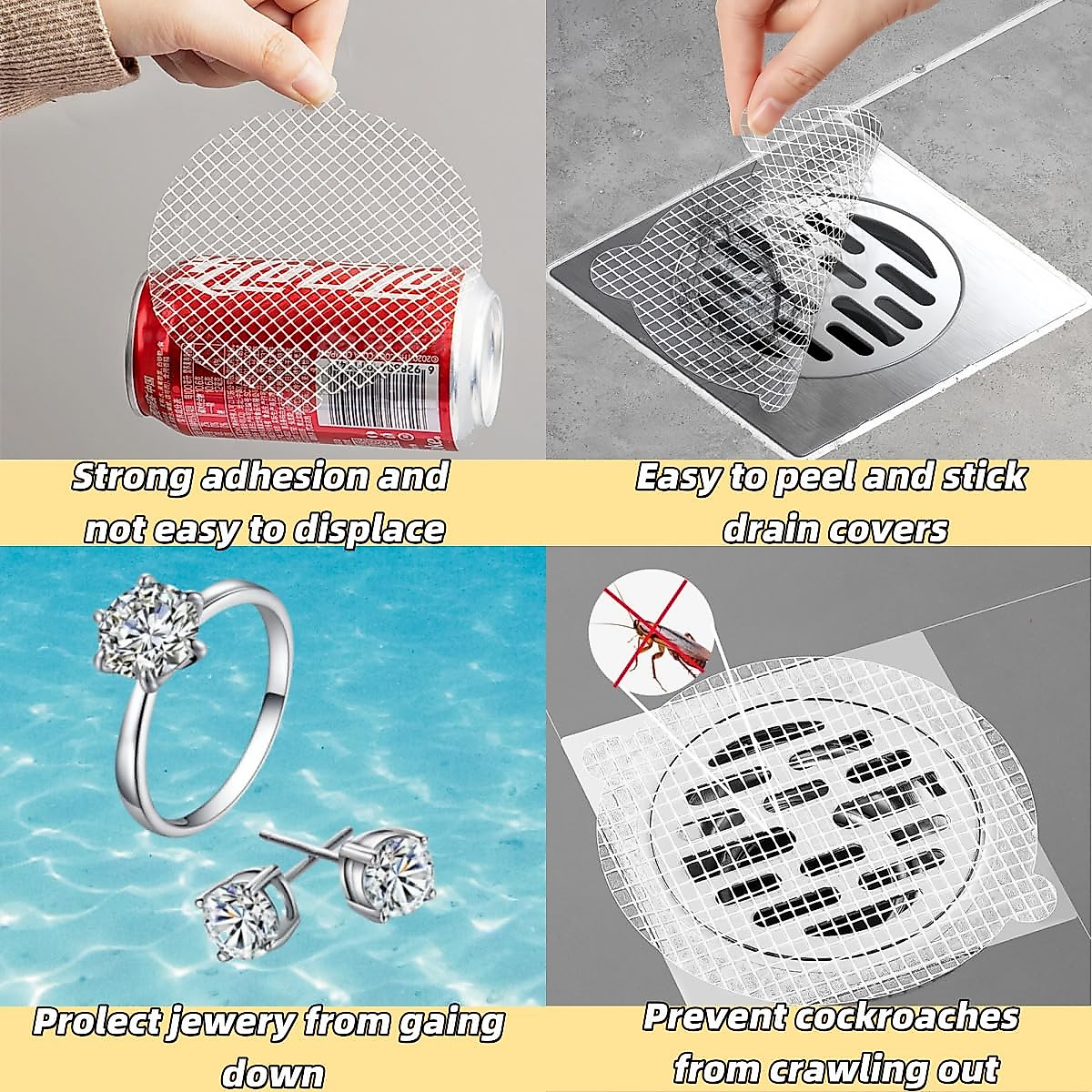 50 Pack, Banhey Round Disposable Shower Drain Hair Catcher, Floor Drain Sticker,Bathroom, Laundry Room, Bathtub, Kitchen, Sink, Drain Cover for Human and Pet Hair (50 PCS)