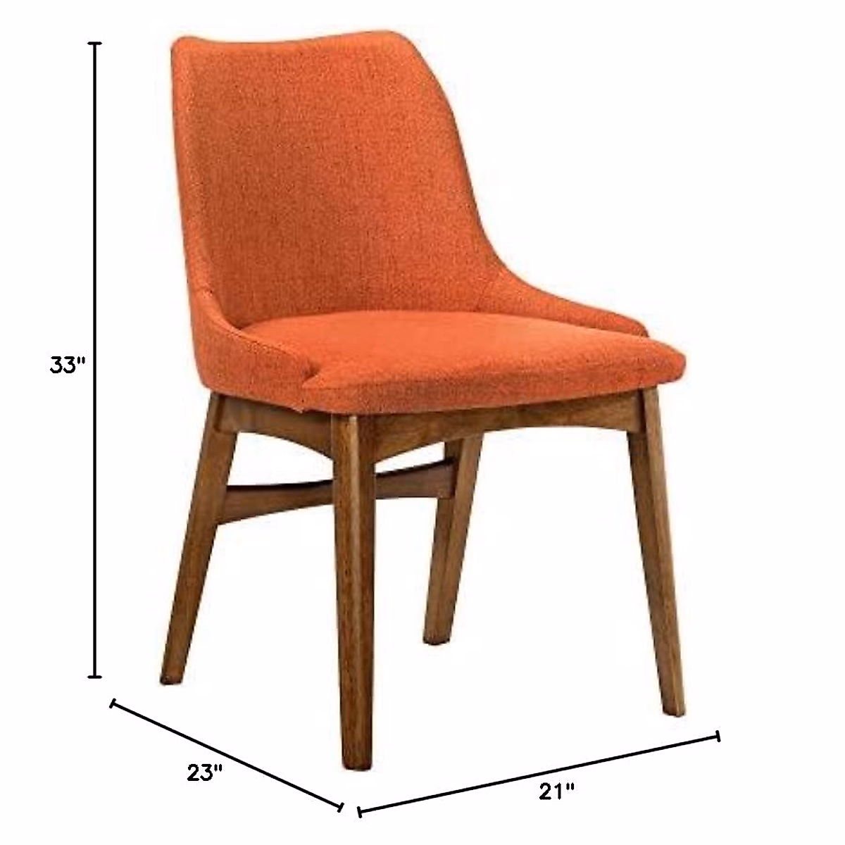 Armen Living Azalea Fabric Wood Dining Side Chairs-Set of 2, 19" SH, Orange/Walnut