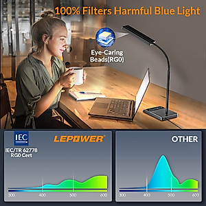 LEPOWER Desk Lamp, 800LM LED Desk Lamp for Home Office, 12W Reading Lamp for Desk, Eye-Caring Desk Light, Touch Table Lamp, Gooseneck Lamp, 50 Lighting Modes, Bright Desk Lamps for Bedroom, Study Room