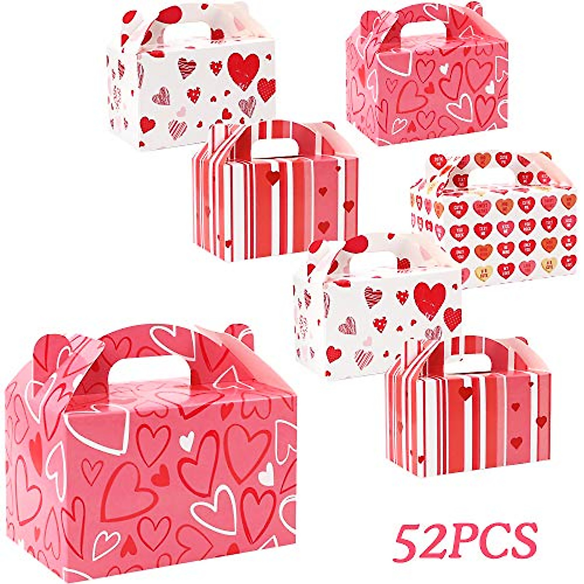 Moretoes 52 Pack Valentine Gable Treat Boxes Cardboard Paper Goodie Boxes Party Supplies, Candy Treat Cookie Boxes