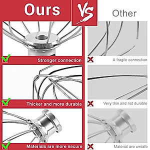 Wire Whip Attachment for KitchenAid 5-6 Quart Bowl-Lift Stand Mixers, K5AWW Wire Whisk Replacement, Egg Heavy Cream Cakes Mayonnaise Whisk, Silver