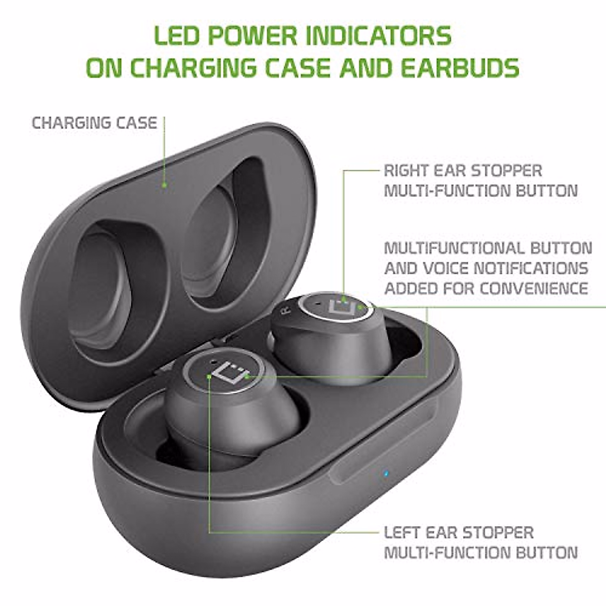 Wireless V5 Bluetooth Earbuds Compatible with LG G Pad 10.1 with Charging case for in Ear Headphones. (V5.0 Black)