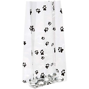 A1BakerySupplies® 25 Pack Paw Print Design Printed Cellophane Bags 4 In X 2 In X 9 In