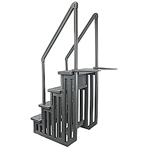 Aqua Select Above Ground Anti-Slip Pool Steps to Deck | Safety Swimming Pool Ladder | Designed for Above Ground Swimming Pools | Holds Up to 350 Pounds | Grey