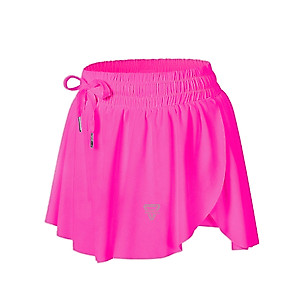 Memorose Flowy Running Shorts for Women Summer Causal Spandex Athletic Workout Shorts with Pockets Bright Pink