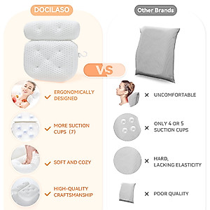 Docilaso Bath Pillow, Quick Dry Bathtub Pillow with 4D Air Mash Technology and 7 Suction Cups for Neck and Back Support, Suitable for All Bathtub, Hot Tub, Jacuzzi and Home Spa